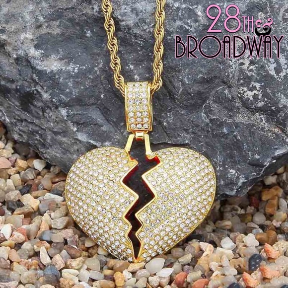 Jewelry | Diamond Broken Heart Pendant 18k Wfree Gold 22 Rope Chain ...